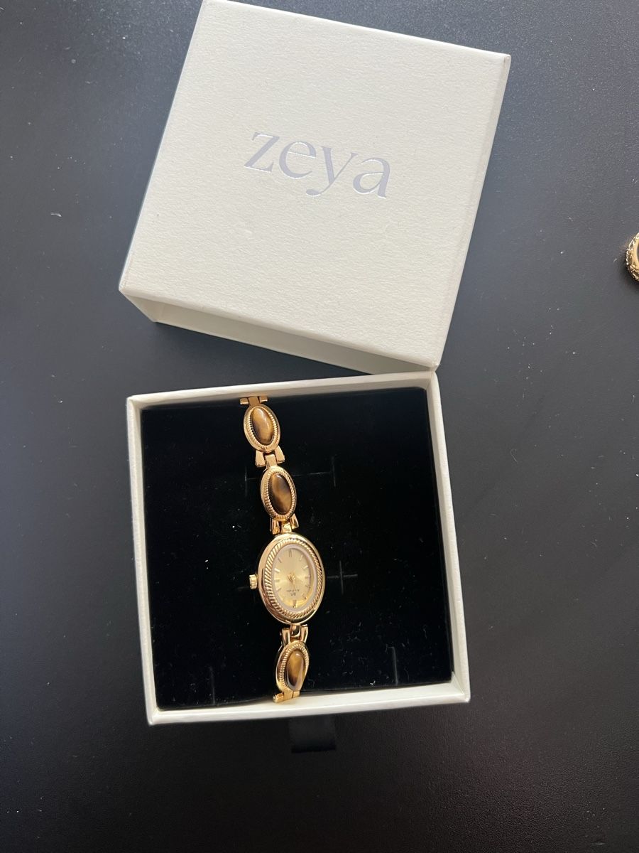 Elegante Damenuhr, 14K Gold plated mit Tigerauge-Details (Neu und ...