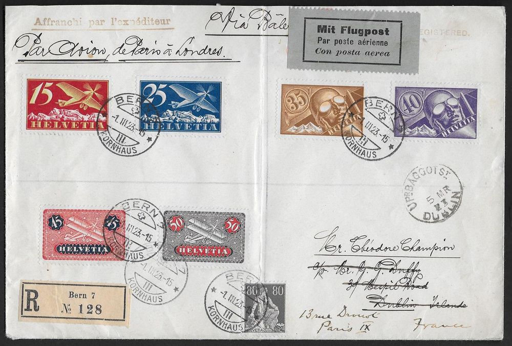 1924 R/Flug BERN-DUBLIN Flugpost-Frankatur hochwertig ab 1.- (Gebraucht) in Zürich für CHF 61 ...