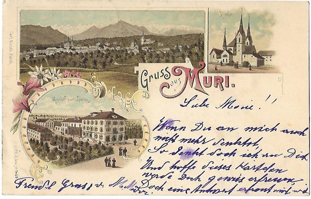 Gruss aus MURI: 3-Bild-Litho mit Gasthof zum Löwen 1901 (Gebraucht) in ...