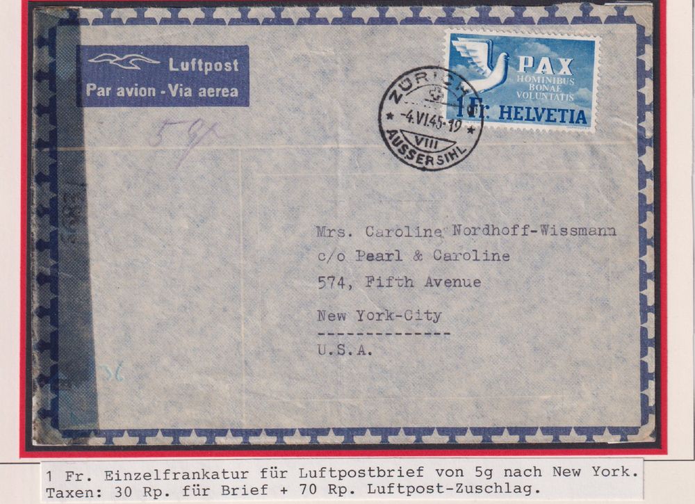 PAX Brief nach NEW YORK - CITY ! Sehr schön ! (Gebraucht) in Bibern SH für CHF 44 – mit ...