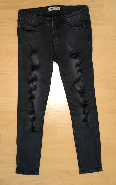 schwarze skinny ripped Jeans - Gothic, Punk, Emo | Kaufen auf Ricardo