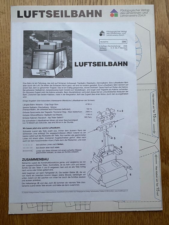 Bastelbogen Luftseilbahn (Neu (gemäss Beschreibung)) in Riedholz für ...