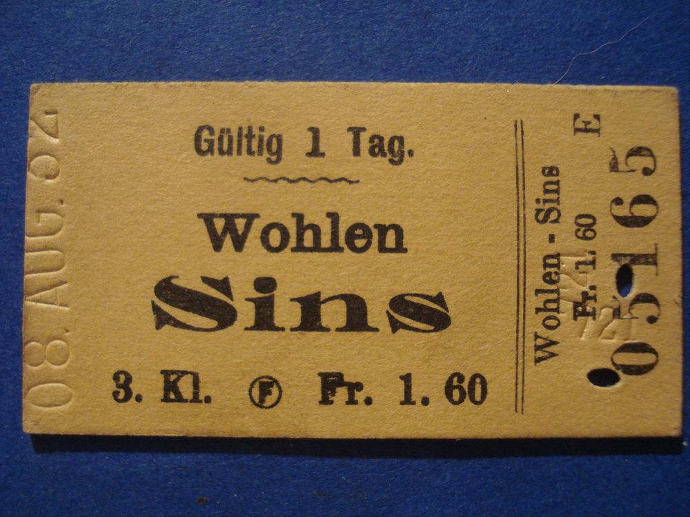 SBB - 3.8.1932 - WOHLEN - SINS - 3.Klasse | Kaufen auf Ricardo
