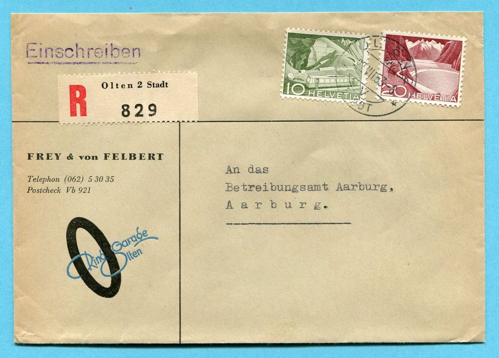Brief Olten 1953 - Abs.: Frey & von Felbert - Ring-Garage | Kaufen auf Ricardo