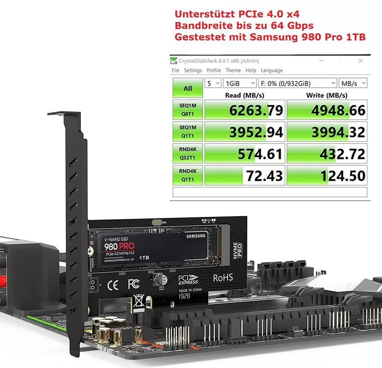 M.2 NVME SSD to PCIe 4.0 Adapter Card, 64Gbps SSD PCIe4.0 X4 (Neu und ...