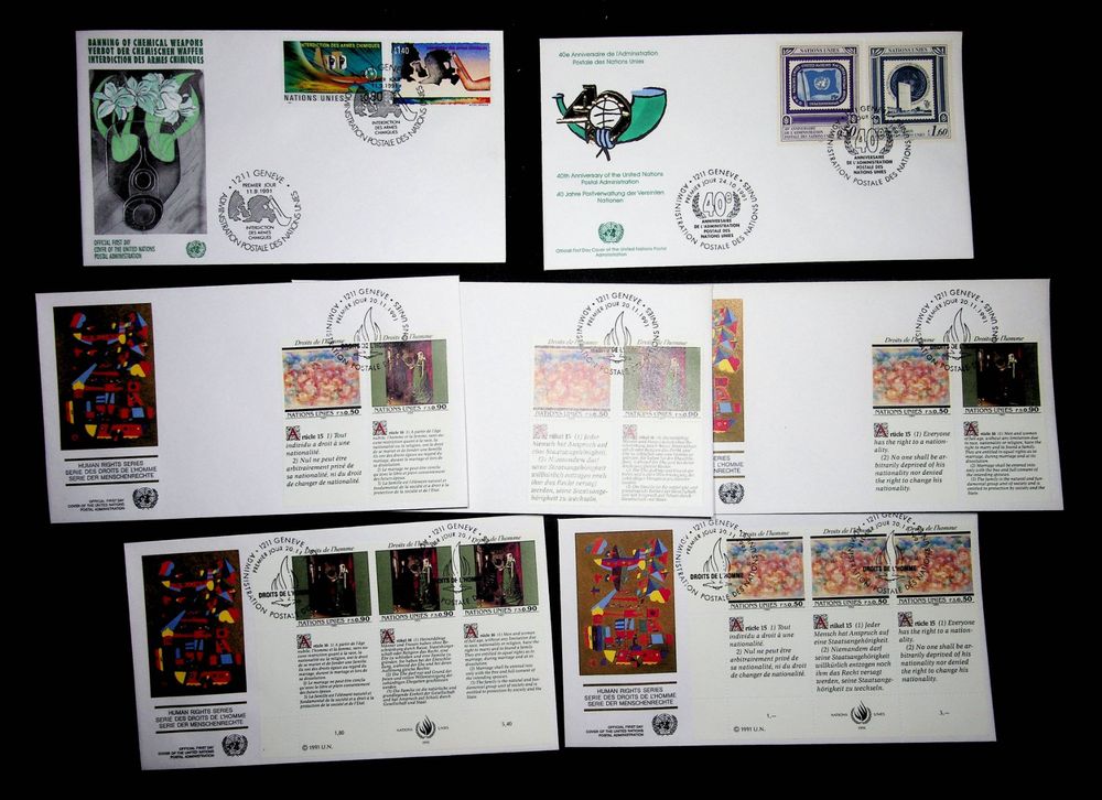 SUISSE ONU GENEVE 7 FDC 19919. COTE 34.50 /O30 (Gebraucht) in Estavayer ...