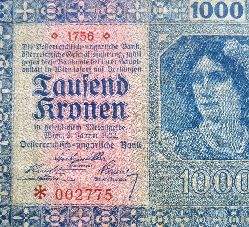 9x alte Noten von ÖSTERREICH - UNGARN, 5x 100 / 4x1000 Kron. (Gebraucht) in Buochs für CHF 1 ...