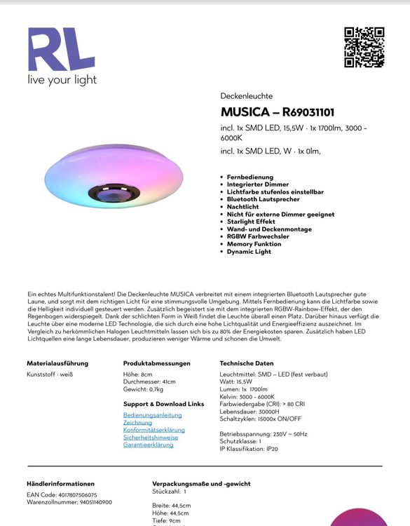 2x LED Deckenlampe mit Bluetooth Lautsprecher💥 Musik 📌 (Neu und ...