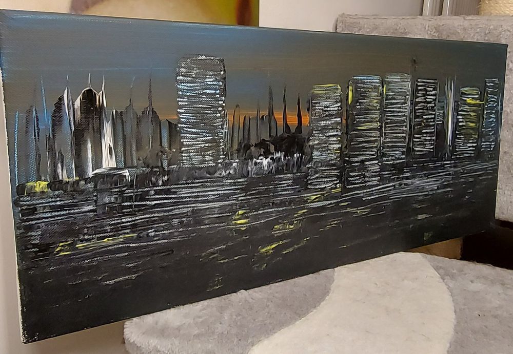 Gemälde "Stadt im Abendrot" von mir selbstgemalt 25×58 (Gebraucht) in Riehen für CHF 18 – mit ...