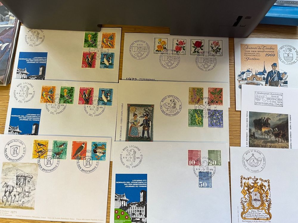 28 Belege Tag der Briefmarken Schweiz von 1966-1990 (Gebraucht) in Murgenthal für CHF 3 – mit ...
