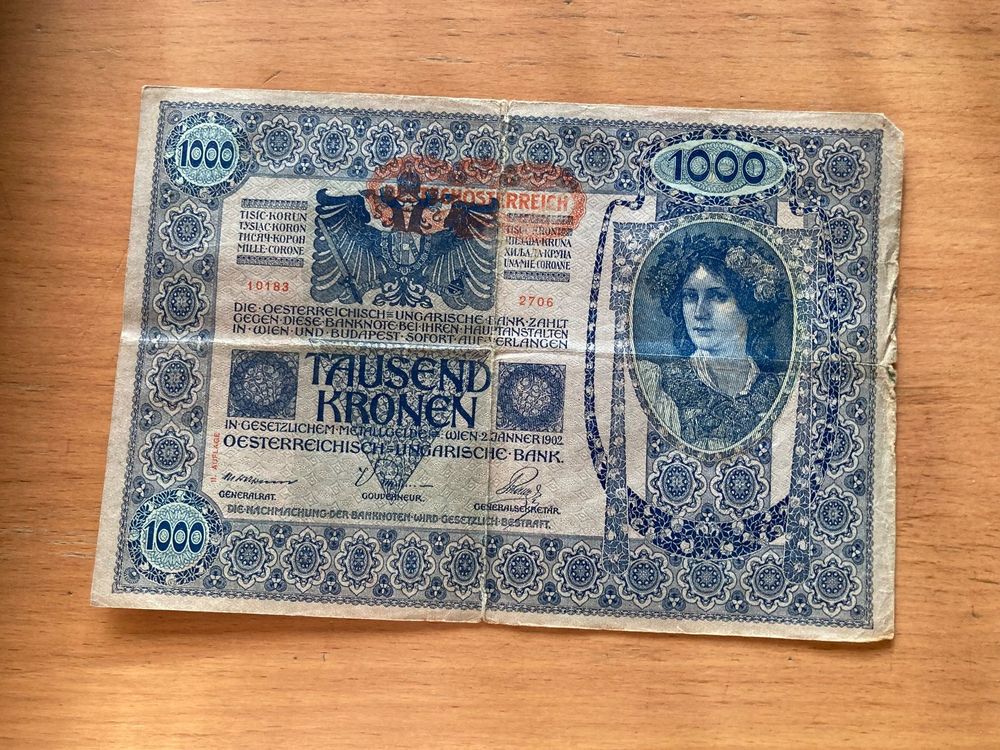 Österreich 1000 Kronen 1918, seltener Schein! (Gebraucht) in Kriens für ...