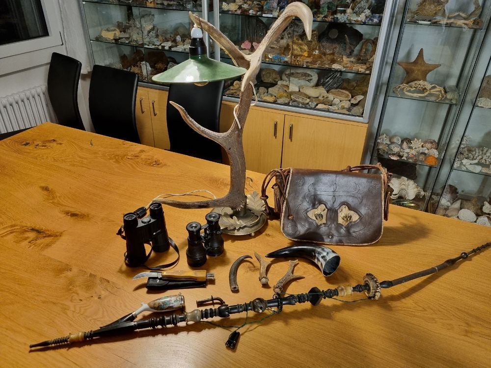 Jäger-Set: Tasche, Geweihlampe, Pfeife, Horn etc. (Gebraucht) in ...