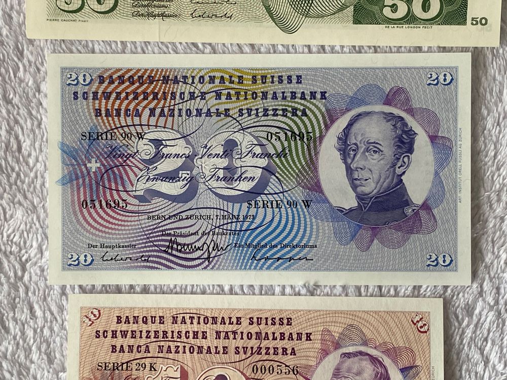 Alte Schweizer Banknoten ~ 100, 50, 20, 10, 5 (Neu und originalverpackt ...