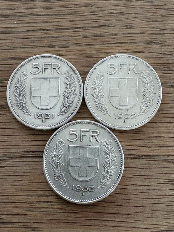 Silbermünzen 5 FR 1931-1933 & Tell Schweiz Konvolut | Kaufen auf Ricardo