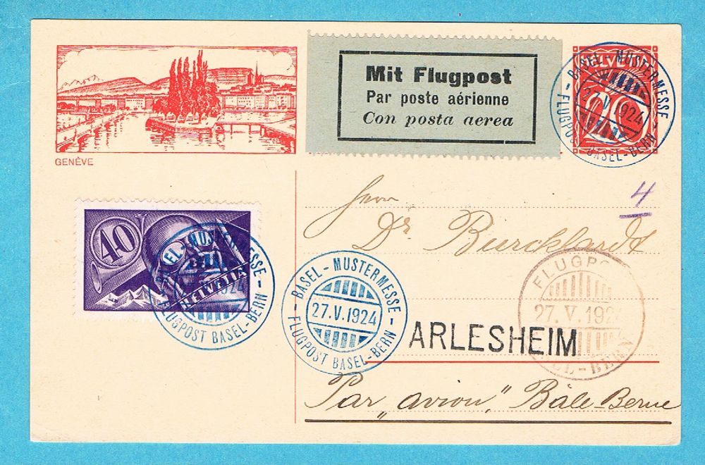 Flugpost Basel-Bern " Basler Mustermesse 27.V.1924" | Kaufen auf Ricardo