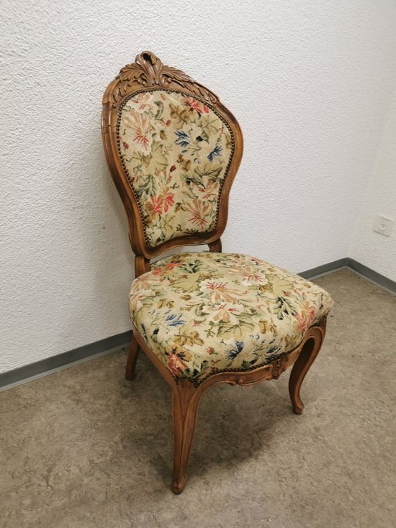 Alte Stuhl gepolstert Louis XV mit Gobelin gestickt | Kaufen auf Ricardo