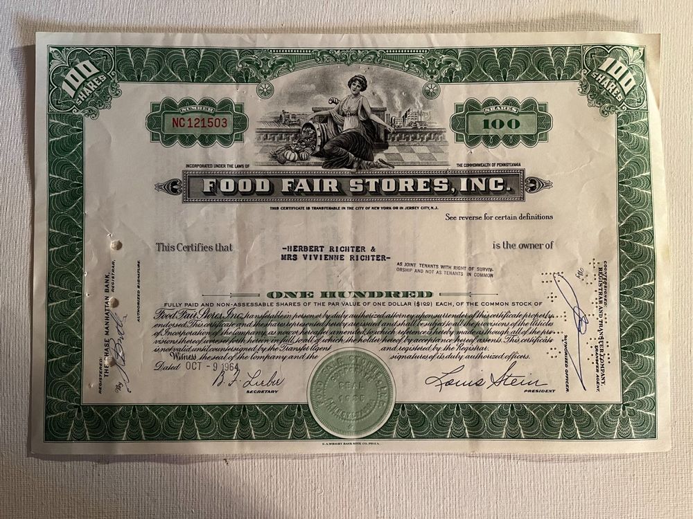 Food fair stores inc, Aktie, 1964 (Gebraucht) in Zürich für CHF 11 ...