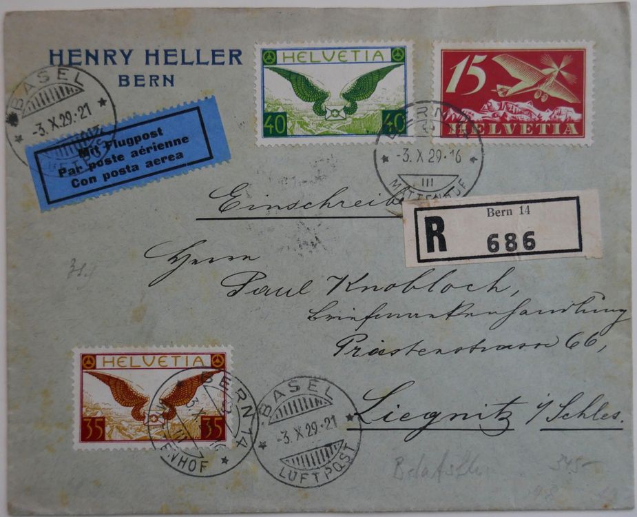 Flugpostbrief nach Liegnitz 3.X1929 (Gebraucht) in Möhlin für CHF 27 – mit Lieferung auf Ricardo ...