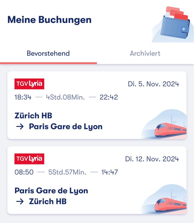 TGV Lyria Ticket Zürich-Paris 05.11.2024 (Neu und originalverpackt) in Neuchâtel für CHF 70 ...