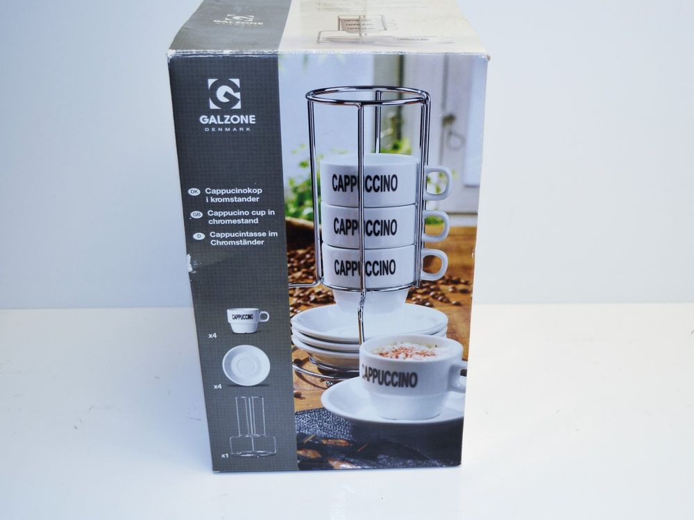 GALZONE | 4er Cappuccino Set mit Chromstahlständer (Neu (gemäss ...