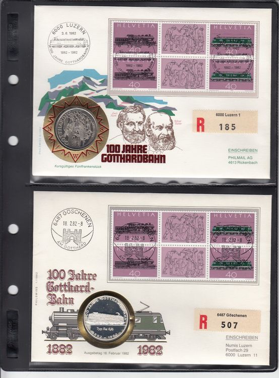 Lot - 2 x Münzbriefe - 100 Jahre Gotthard-Bahn (Gebraucht) in Gossau SG für CHF 26 – mit ...