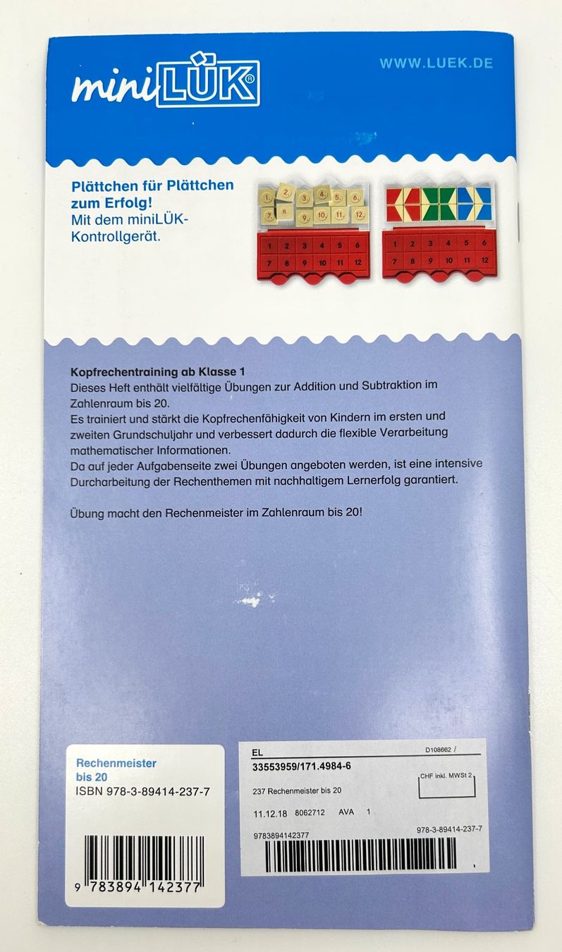 Mini Lük Heft "Rechenmeister bis 20" ab 6 Jahren (Gebraucht) in Murten ...