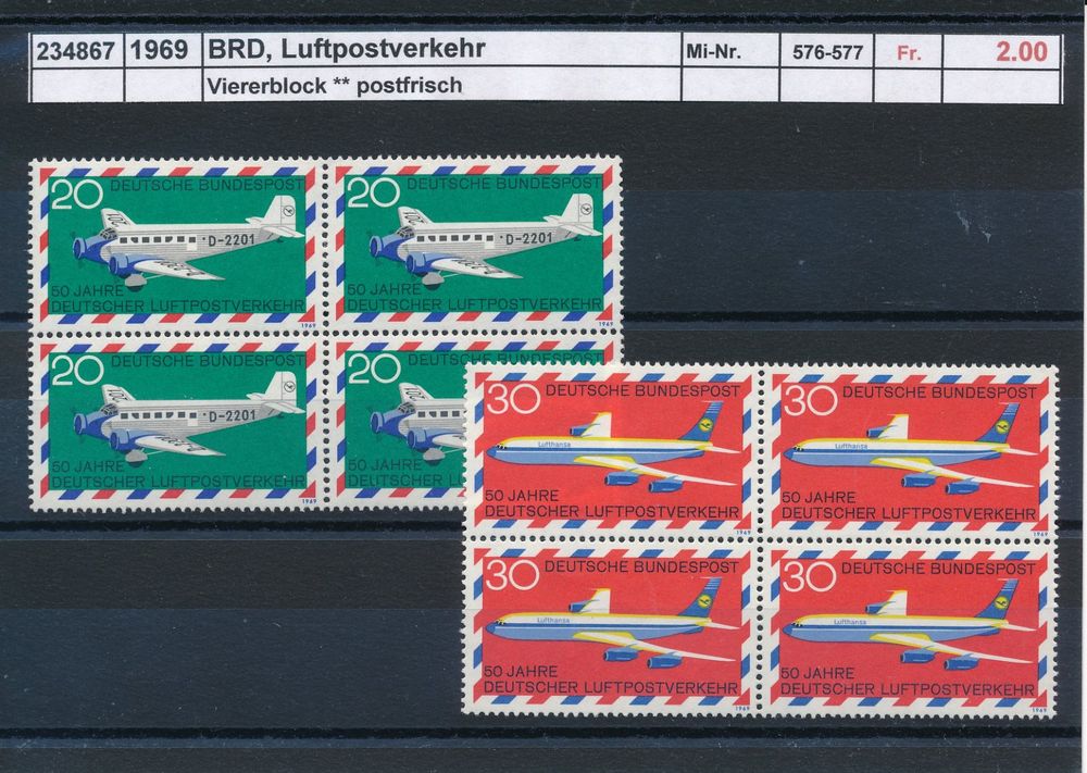 1969 BRD, Luftpostverkehr - Viererblock | Kaufen auf Ricardo