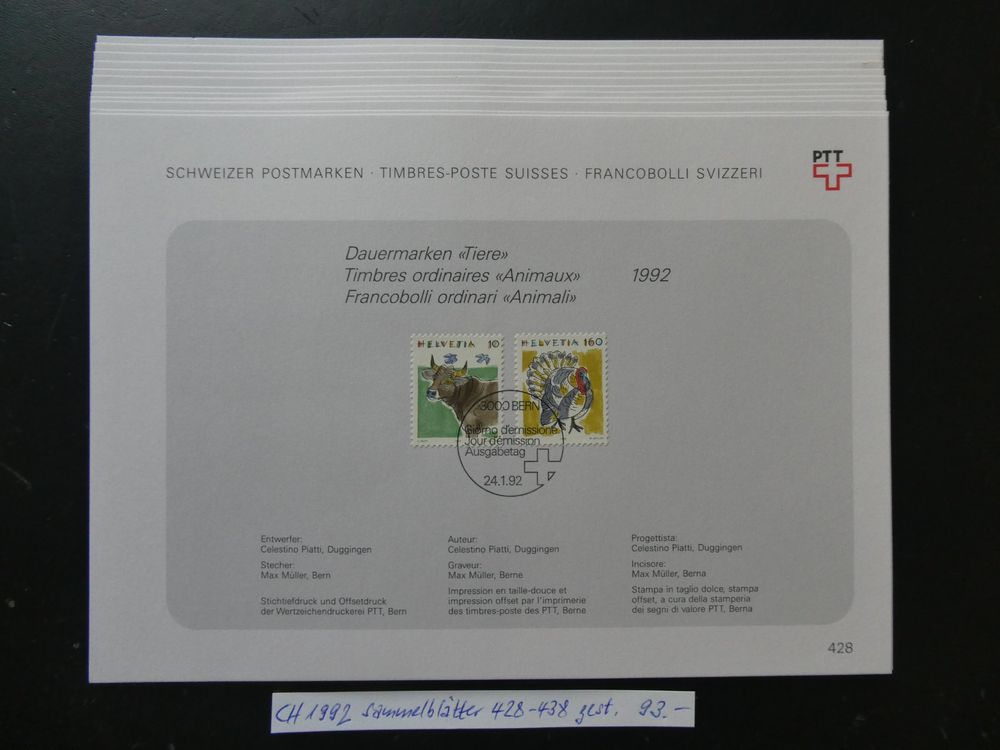 CH 1992 Sammelblätter Nr. 428-438 gestempelt (Gebraucht) in Lausen für CHF 6.5 – mit Lieferung ...