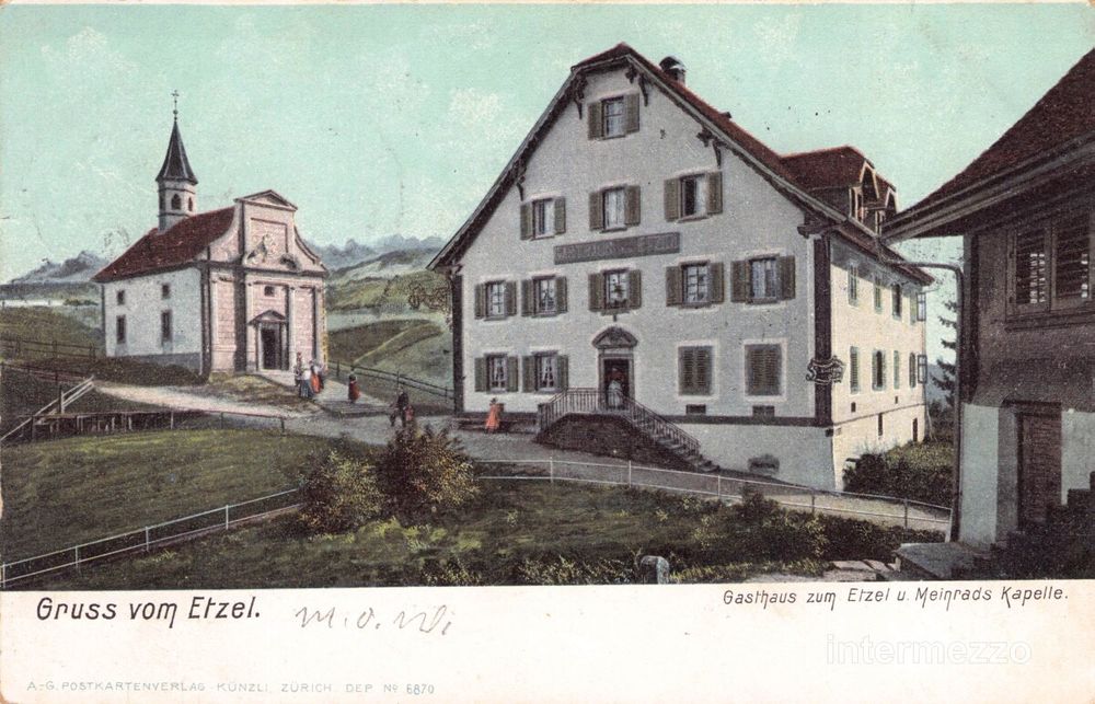 Etzel SZ // 1902 Litho Gasthaus zum Etzel Meinrads Kapelle (Gebraucht ...