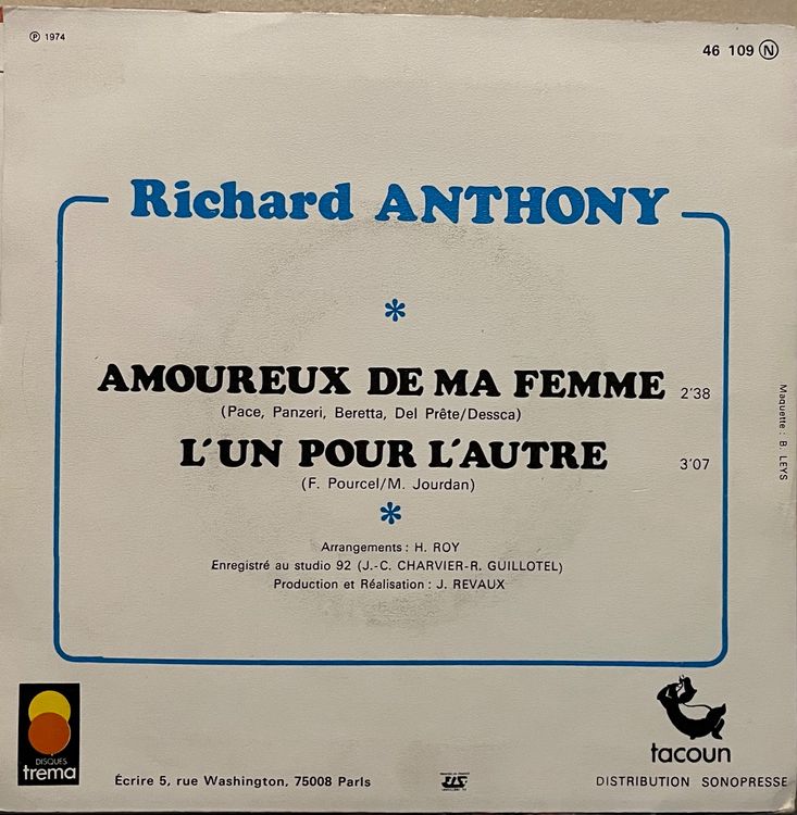 RICHARD ANTHONY - AMOUREUX DE MA FEMME | Kaufen auf Ricardo