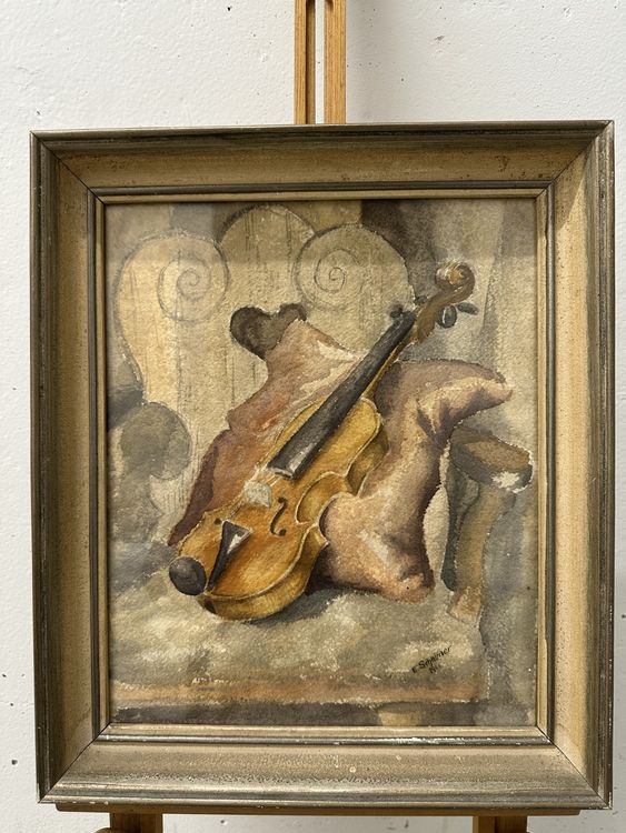 Gemälde Aquarell 1946 "Die Meistergeige“ Geige Bild (Gebraucht) in ...