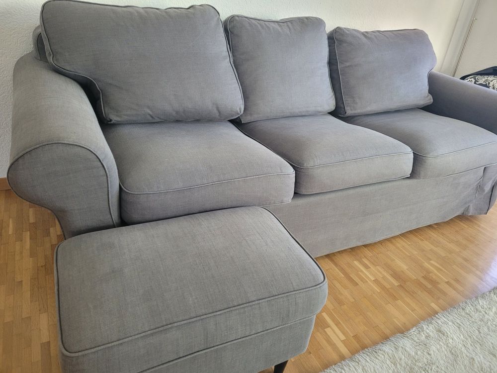 Ikea Ektorp 3er Bettsofa Grau mit Hocker | Kaufen auf Ricardo