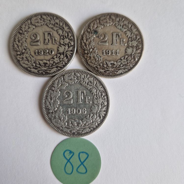 3 antike Silbermünzen 2 Fr. Helvetia | Kaufen auf Ricardo