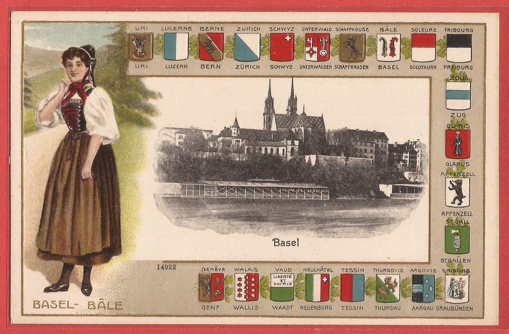 Basel - Prägekarte mit Tracht und Wappen - ca. 1910 (Gebraucht) in ...
