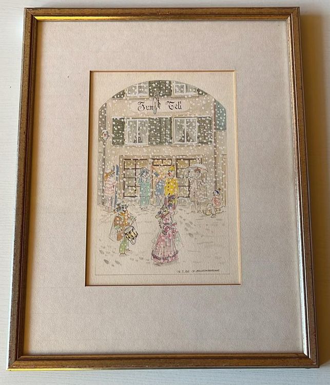 Aquarell, Fasnacht Tell Basel von Ch. Eichenberger (ID S35) | Kaufen auf Ricardo