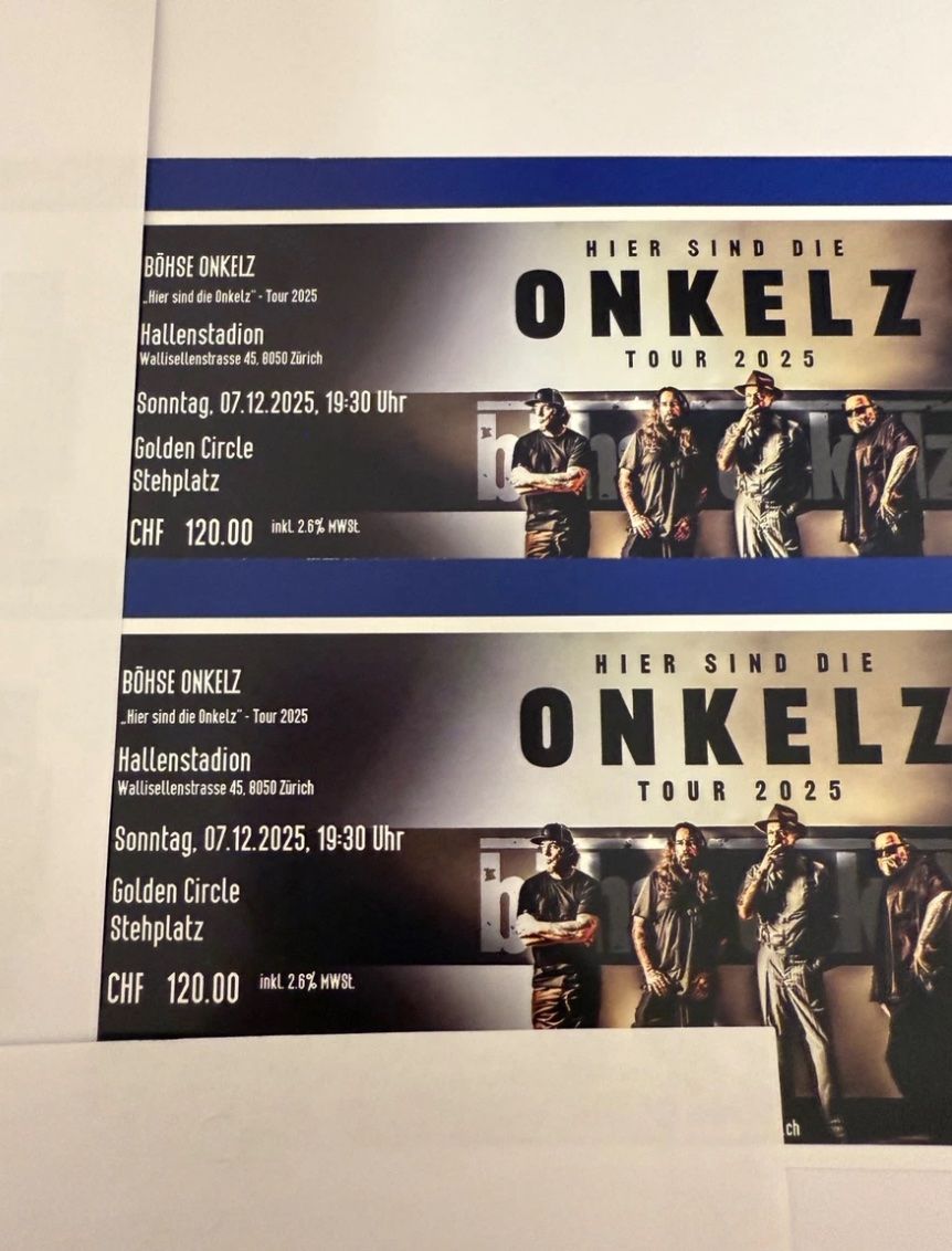 1-2x Golden Circle Stehplatz Tickets BÖHSE ONKELZ Zürich (Neu und ...