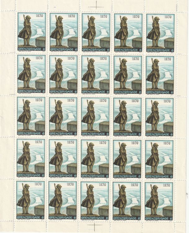 Originalbogen mit 25 Marken der Grenzbrigade 6, hellblau (Neu (gemäss Beschreibung)) in Turgi ...