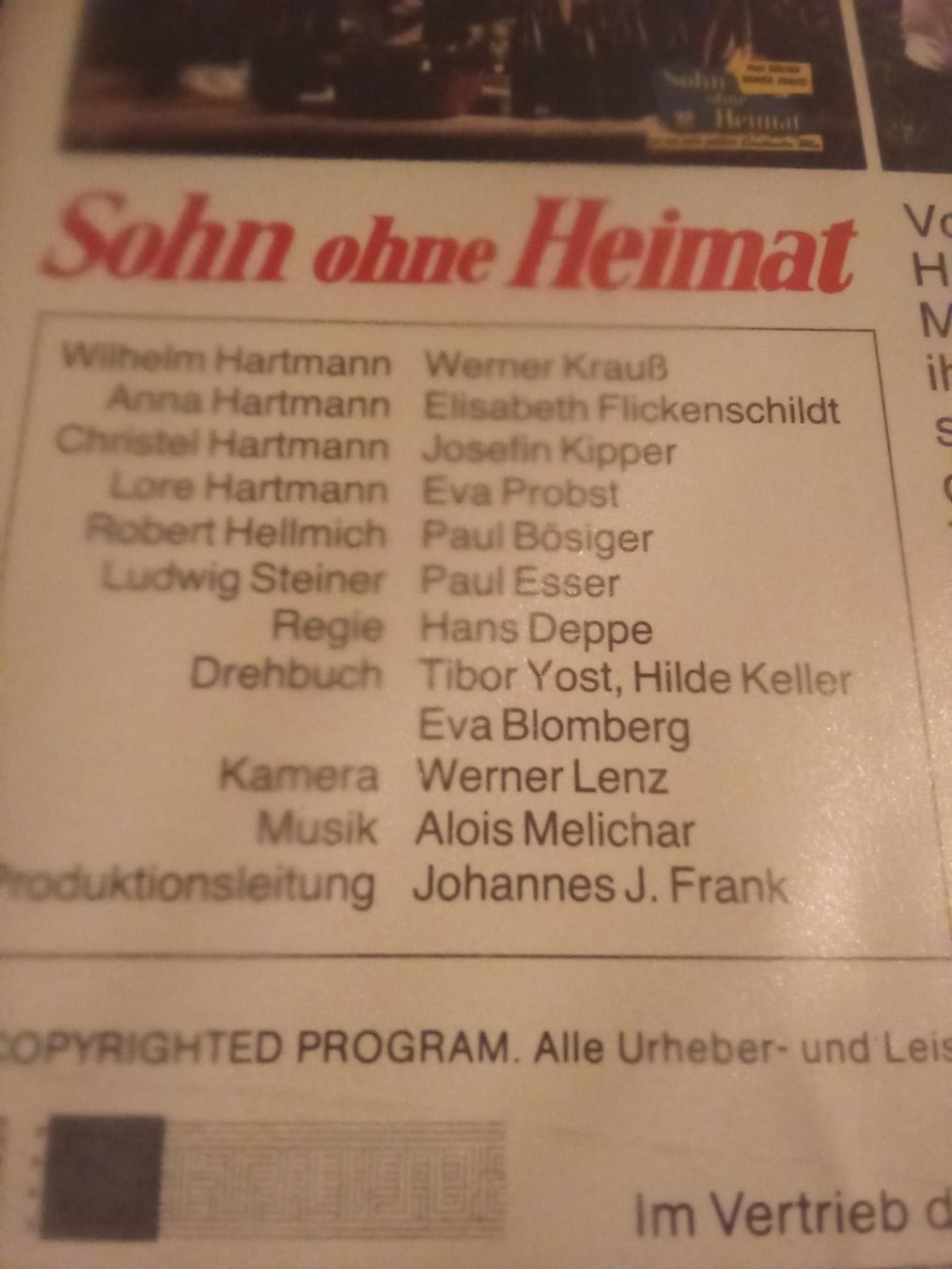 Sohn ohne Heimat (BRD 1955) Taurus Video VHS 000 465 (Gebraucht) in ...