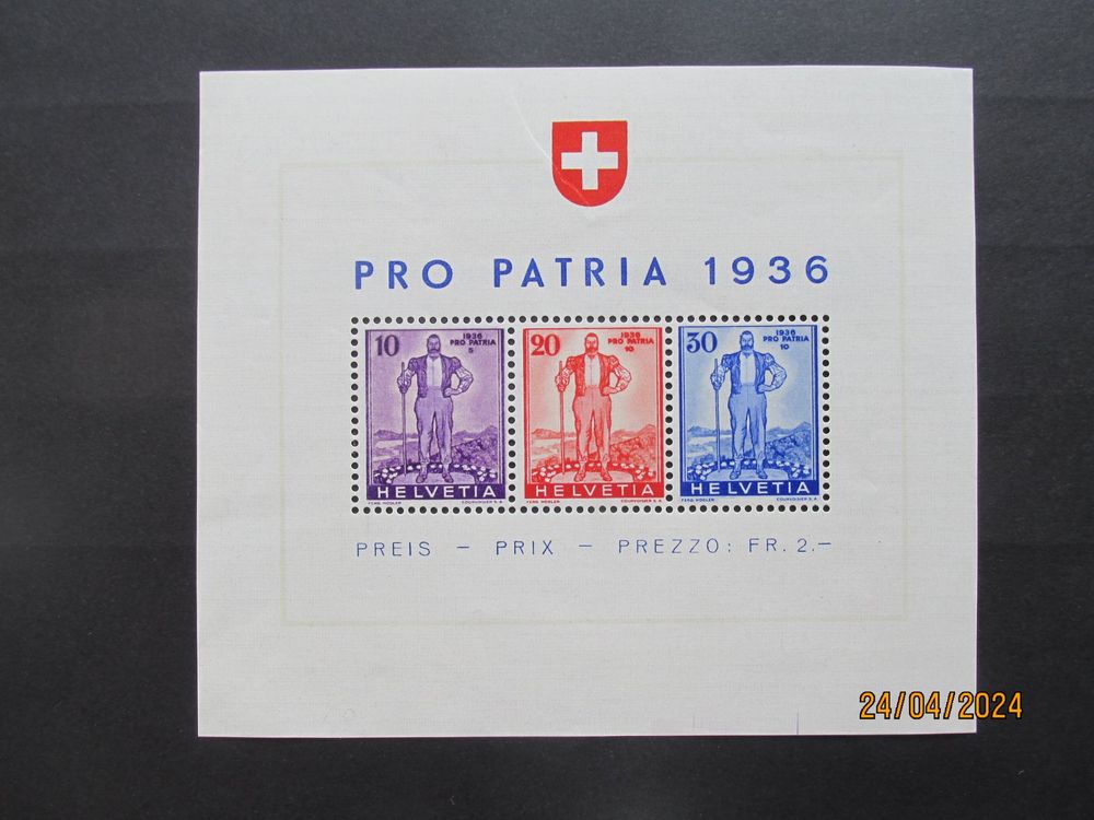 1936 PRO PATRIA BLOCK W8 ** (Neu und originalverpackt) in Neuhausen für CHF 15 – mit Lieferung ...