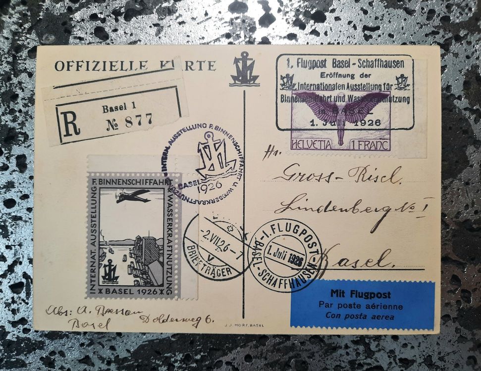 1.Offizielle Flugpost Karte Basel - Schaffhausen 1926 (Gebraucht) in Holderbank AG für CHF 12 ...