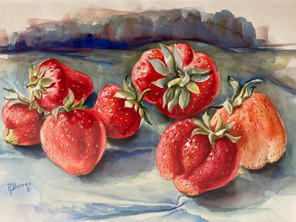 Gemälde Aquarell Erdbeeren Stilleben signiert R.Durrer 1981 | Kaufen auf Ricardo