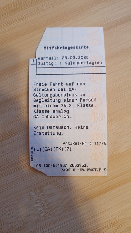 GA Mitfahrtageskarte SBB - gültig bis März 25 | Kaufen auf Ricardo