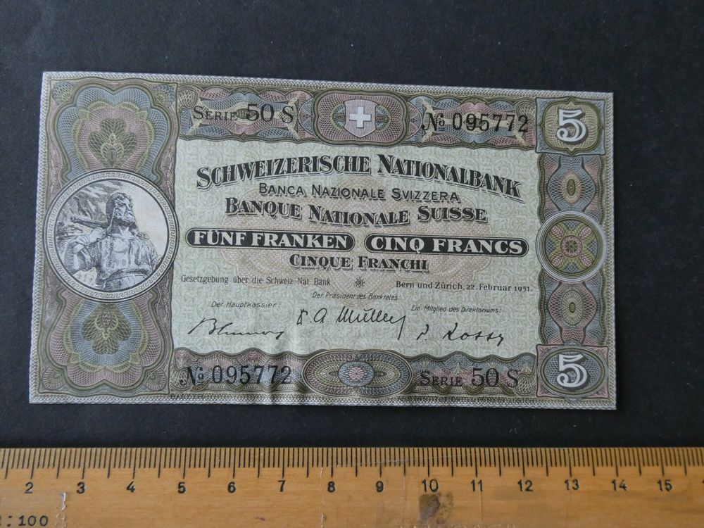 Schweiz 1951, 5 Franken (Gebraucht) in Hinterforst für CHF 19 – mit Lieferung auf Ricardo kaufen