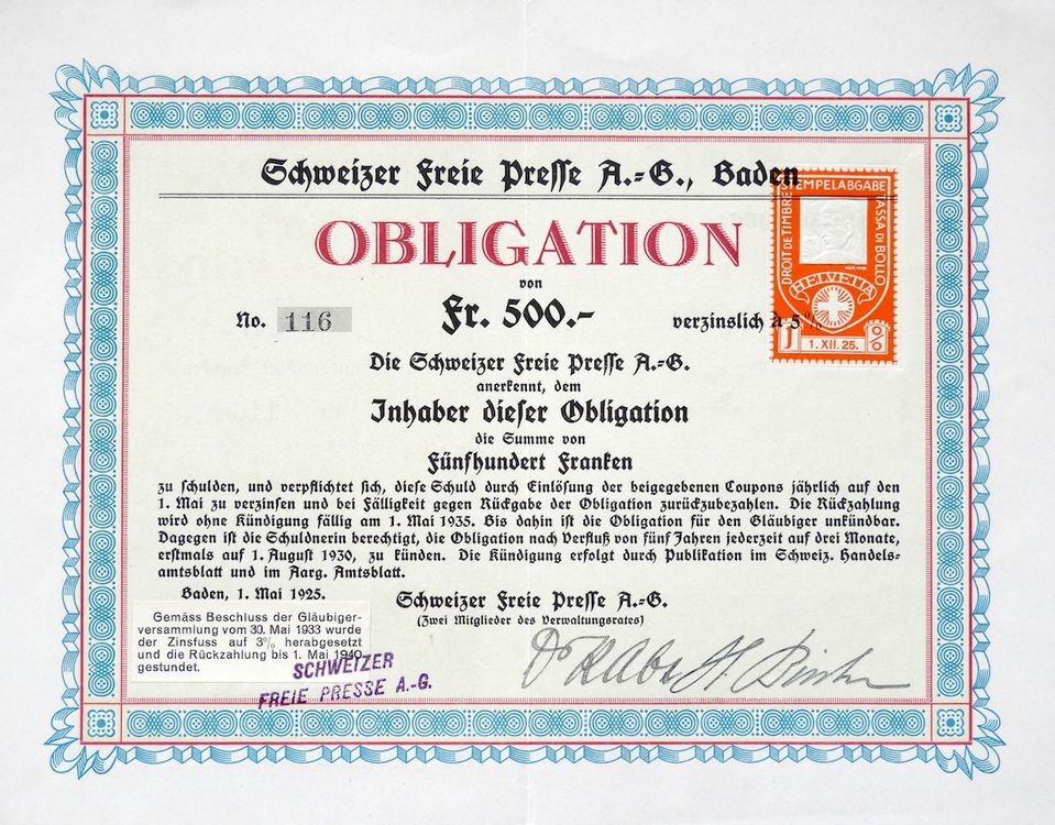 Schweizer Freie Presse AG, Baden - 1925 (Gebraucht) in Solothurn für ...