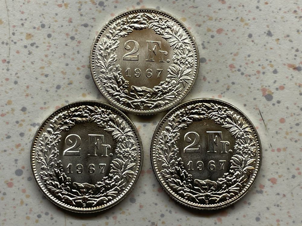 3 Stück 1967 2 Franken !! Silber !! sehr gute Stücke ! (Neu (gemäss Beschreibung)) in Winterthur ...