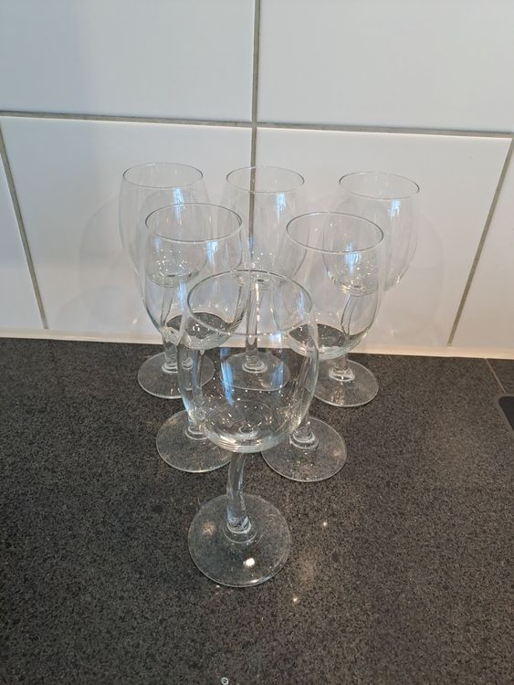 6 elegante krumme JP Chennet Weingläser, geschwungener Stiel (Neu und ...