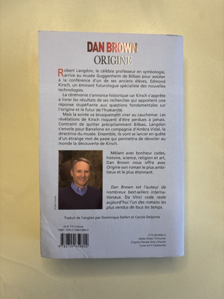 Dan Brown - Origine, roman en français, comme neuf! (D'occasion) à ...