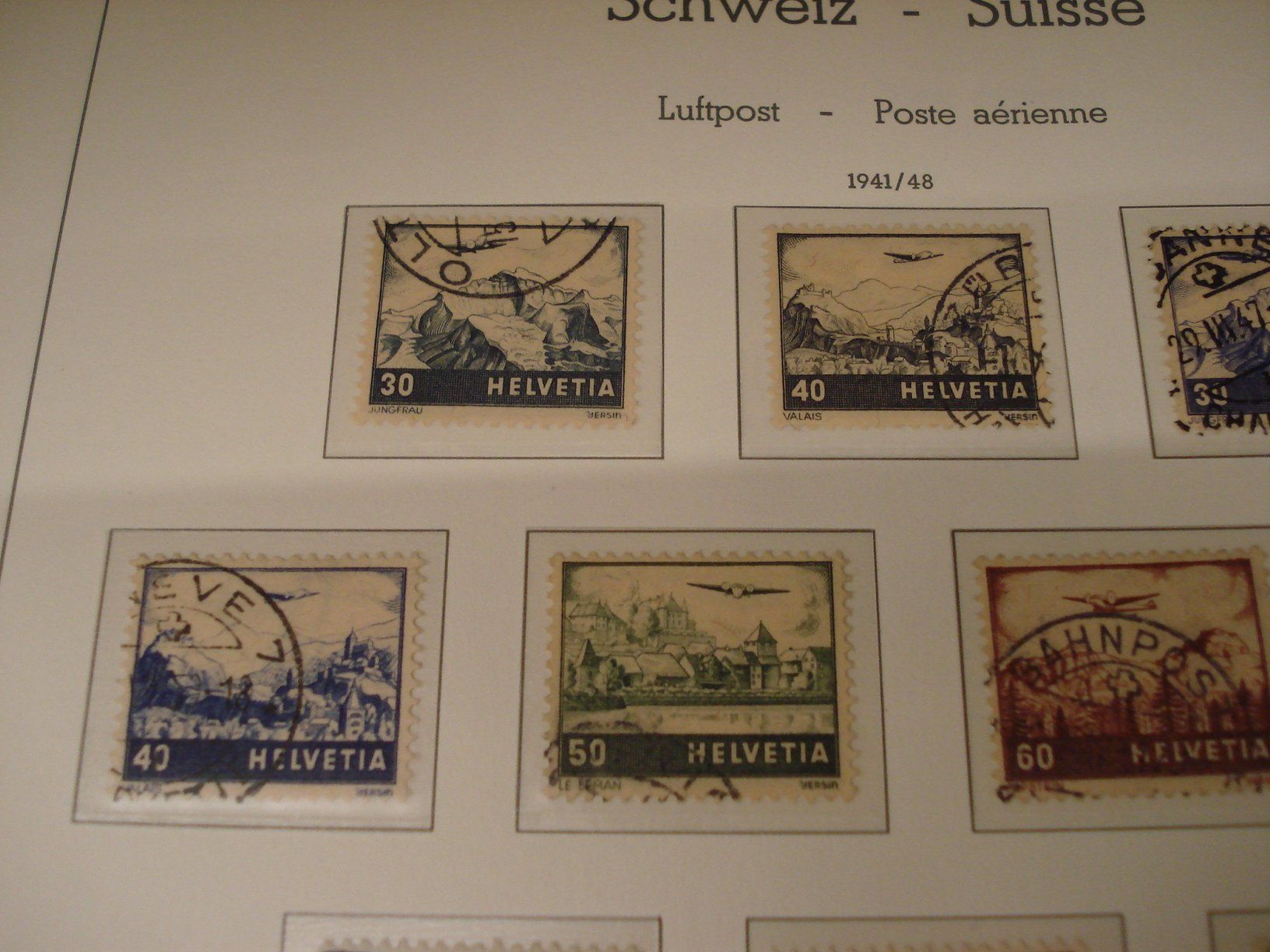 Satz Flugpost 1941/48, sauber gestempelt, bis 5.- Franken (Gebraucht) in Niederwil AG für CHF 1 ...