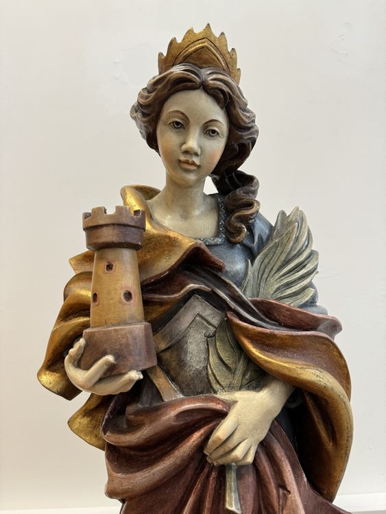 Heilige Barbara Grödnertal Holz 59 cm geschnitzt handgemalt (Gebraucht ...