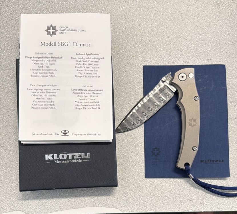 KLÖTZLI SWISS BORDER GUARD KNIFE MODELL SBG1 DAMAST (Neu und ...